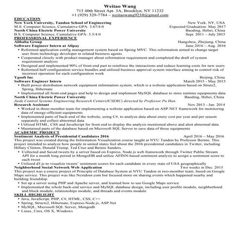 Weitao Wang Resume | PDF