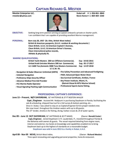 Captain Mark Lacey CV 2015 | PDF | Cruises | Travel Type