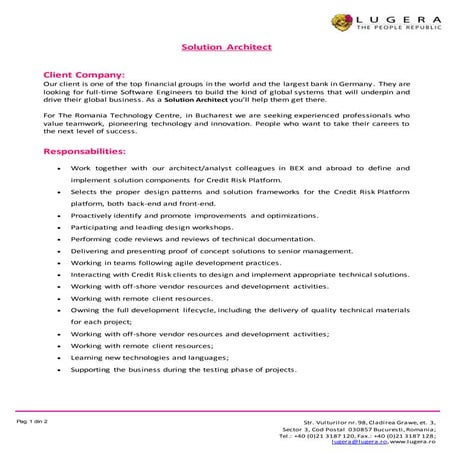 JD Solution Architect- Credit Risk | PDF