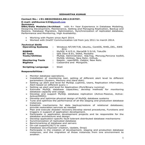 Siddhartha-Resume | DOC | Databases | Computer Software and Applications