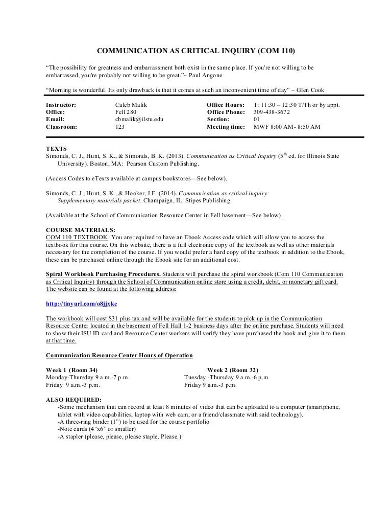 Com 110 Sec 01 Syllabus