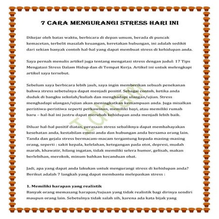 7 cara mengurangi stress hari ini | PDF