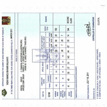 Graduation Certificate Mark Sheet | PDF