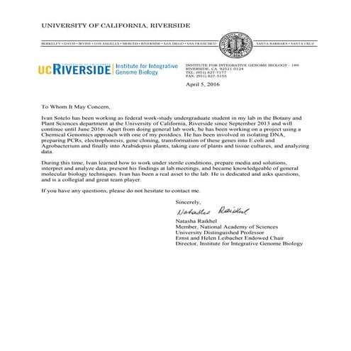 SoteloIvan Recommendation Letter RahikelLab | PDF | Biotech and ...
