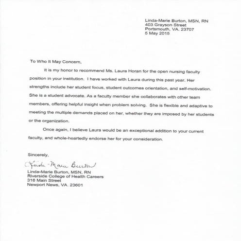 Letter of Reference_Linda Marie Burton for Laura Horan | PDF