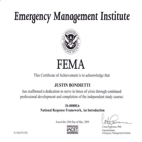 FEMA ICS 800 Certificate | PDF