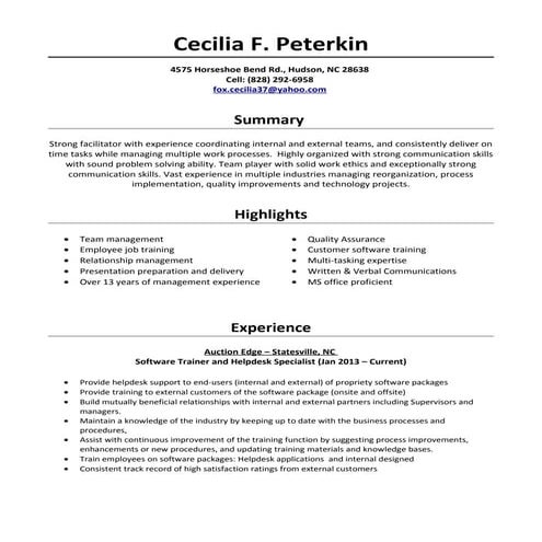 Cecilia F Peterkin Resume' | DOC