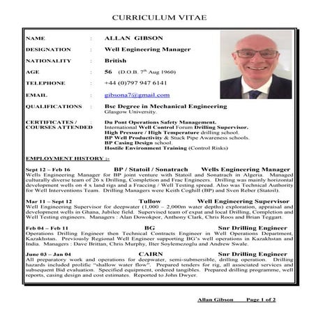 CV for Allan Gibson - Well Engineering Manager | PDF