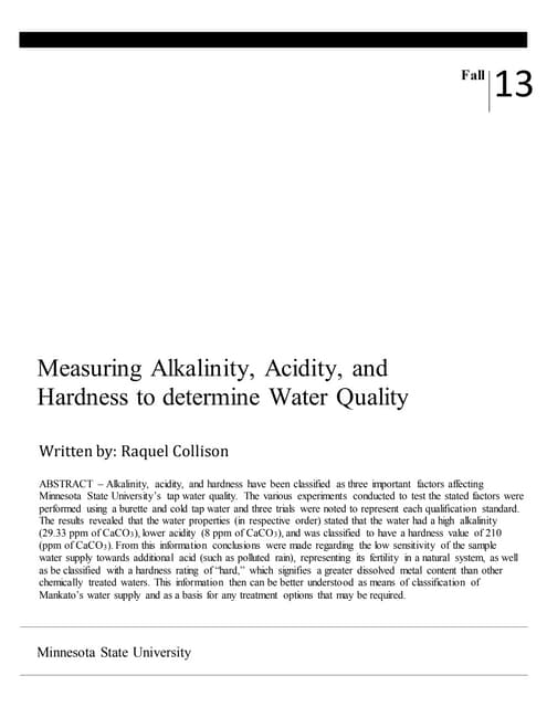 Lab 4 alkalinity –acidity and determination of alkalinity in water | PDF