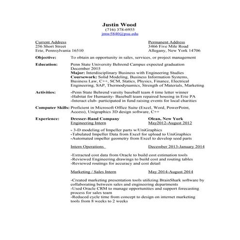 Justin Resume October 2015 | DOC | Business | Business and Finance