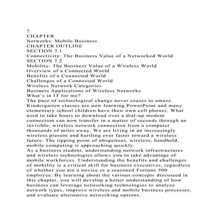 7CHAPTERNetworks Mobile BusinessCHAPTER OUTLINESECTION 7..docx | Computer Networking | Computing