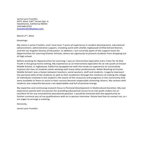 education Cover Letter | PDF