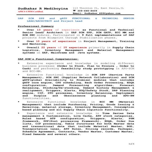 Sudhakar resume 3 - Technical n Functional Project lead | PDF