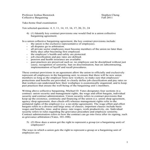 Autumn 2011, Collective Bargaining - Final exam write-up | DOC