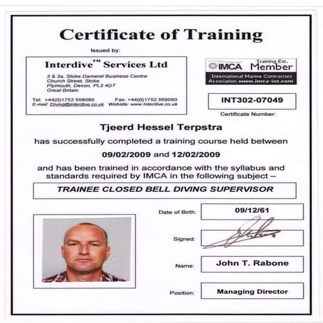 Trainee Closed Bell Diving Supervisor | PDF