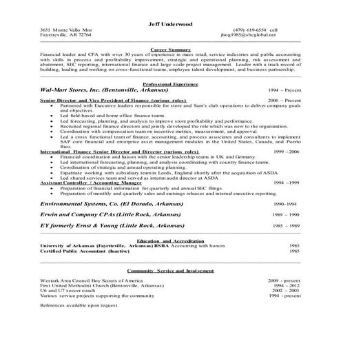 Jeff Underwood resume 2016 | DOCX | Business Accounting & Finance | Business