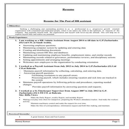 Manoj Kumar resume | DOC