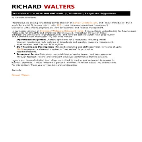 RICHARD WALTERS- COVER LETTER | PDF