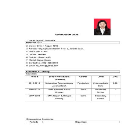 CV Agustin Fransiska (English) | PDF