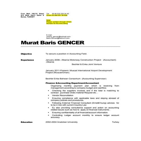 CANSU DENİZGER ORMANCI CV (ENGLISH) | PDF