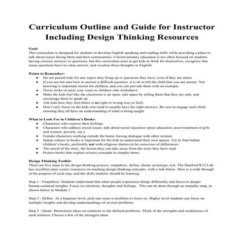 Curriculum Outline for Instructor | PDF
