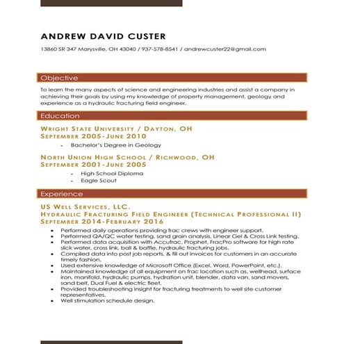 Andrew David Custer Resume 2016 | PDF