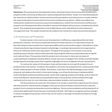 Grand River Foods Waste Management Project Proposal | DOCX