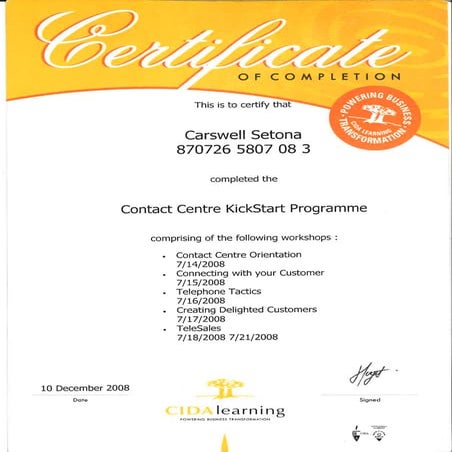 Contact Centre Cert | PDF