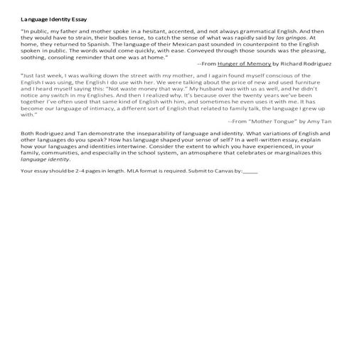 Language Identity Essay Prompt | DOCX