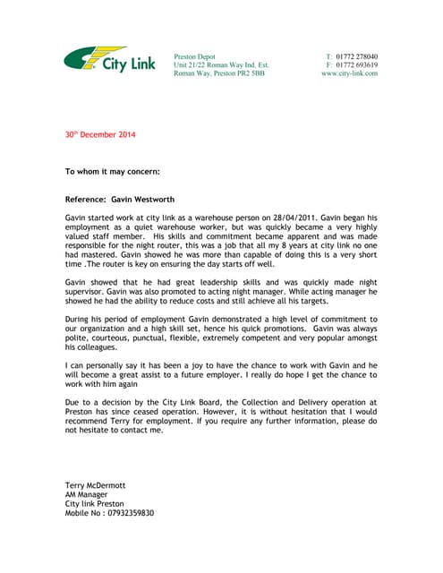 Performance Acknowledgement Letter from Upper Management - Verizon ...