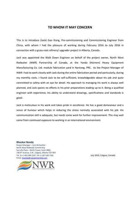 Recommend letter from NWR Bhaskar Nandy | PDF Recommend letter from NWR Bhaskar Nandy | PDF