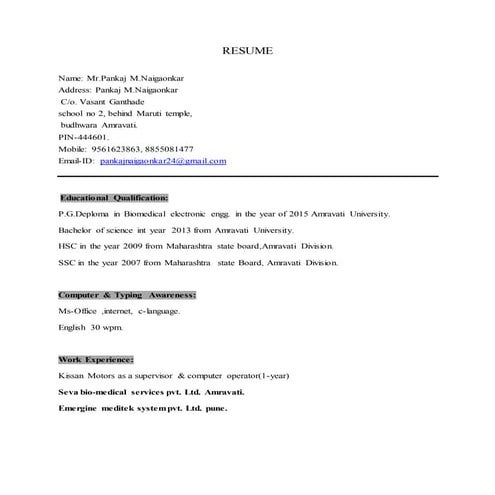SIMPLE RESUME FORMAT | DOCX