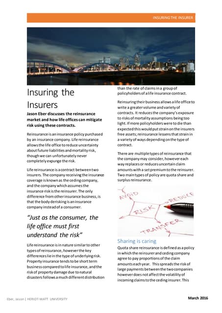 Introduction to reinsurance | PPTX | Motor Insurance | Insurance