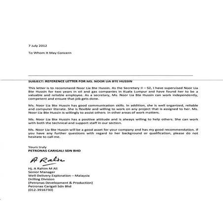 Reference Letter from General Manager- PCSB | PDF