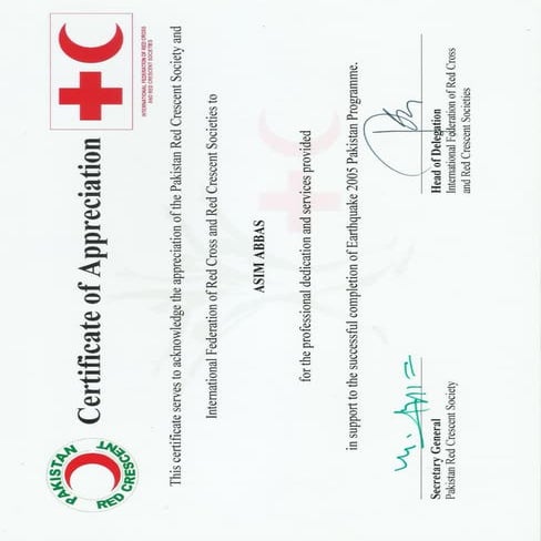 IFRC Appreciation certificates 2005 Earthquake Ops | PDF