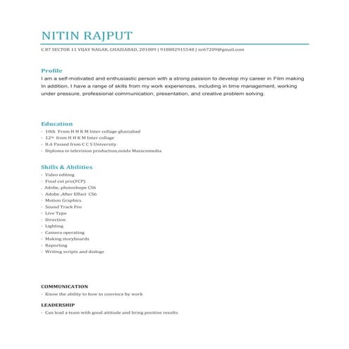 NITIN RAJPUT C V | DOCX | Documentary | Genres