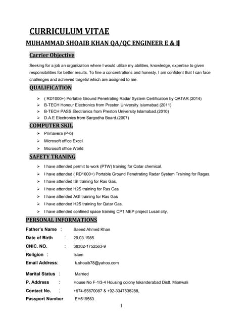 ADCO APPROVEL IN CO2 PROJECT E& I QC INSPECTOR | PDF