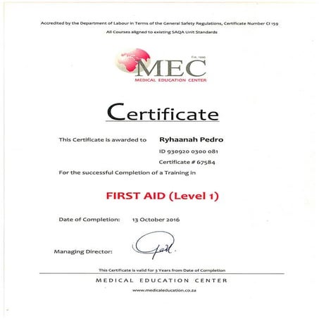 First Aid (Level one) | PDF