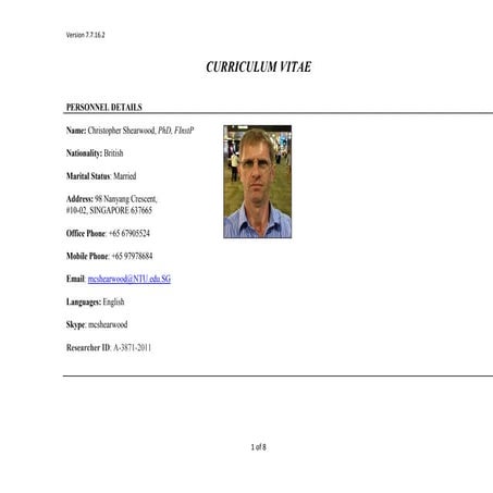 CV Christopher Shearwood July-2016 | PPT