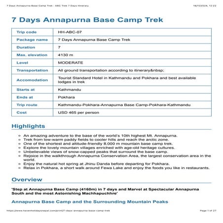 7 Days Annapurna Base Camp Trek : ABC Trek 7 Days Itinerary.pdf