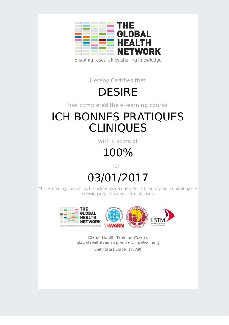 Global Health Training Centre-ICH GCP training certificate-2017 Global Health Training Centre-ICH GCP training certificate-2017