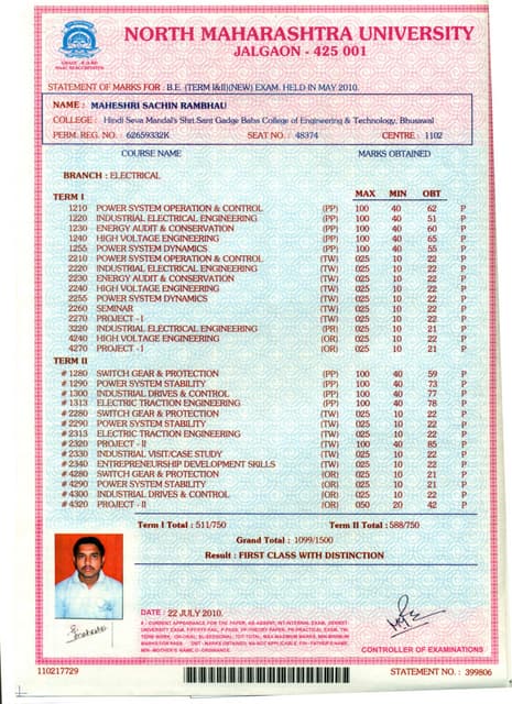 DIPLOMA FINAL MARKSHEET | PDF