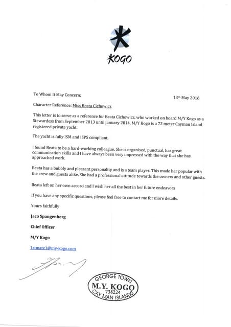 Reference letter Motor Yacht Meridian | DOCX | Cruises | Travel Type