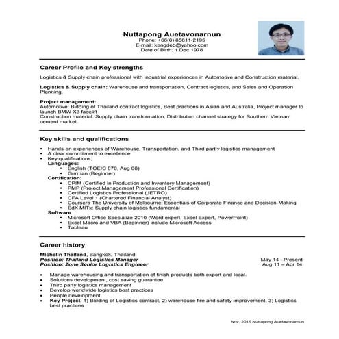 151110 NUTTAPONG A | PDF | Logistics and Transportation Industry ...