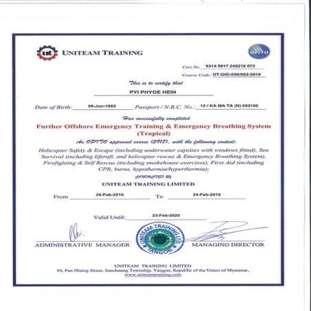 Opito Certificate | PDF