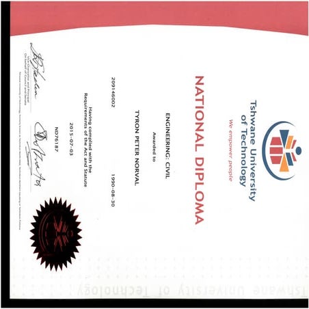 Tyron Norval-National Diploma certificate | PPT