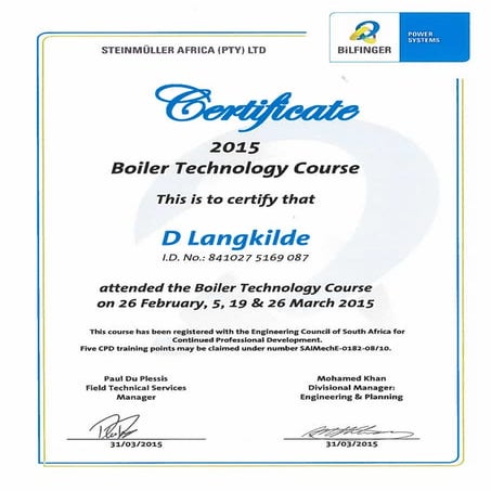 Boiler Technology Course Certificate | PDF
