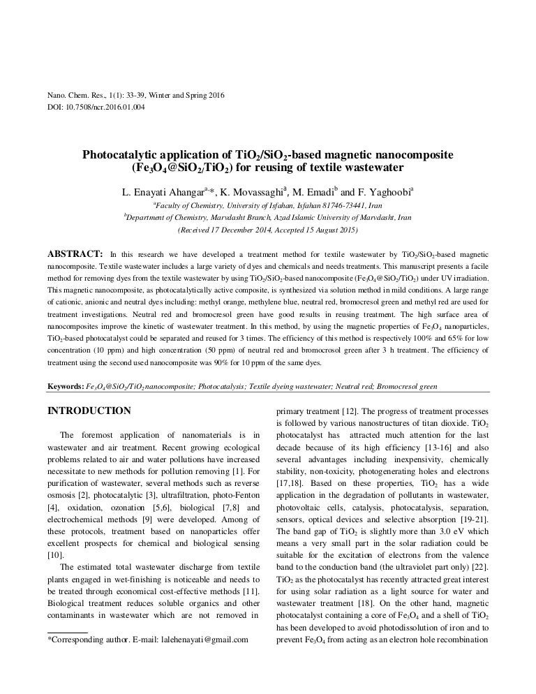 Photocatalytic Application Of Tio2 Sio2 Based Magnetic Nanocomposite
