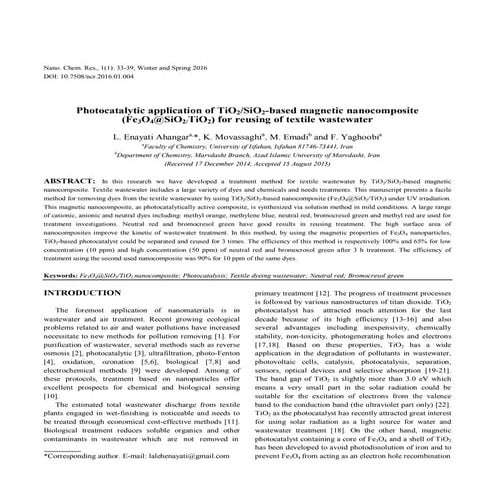 Photocatalytic application of TiO2/SiO2-based magnetic nanocomposite (Fe3O4@SiO2/TiO2) for ...