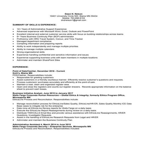 Dawn Nelson Resume 02082017 | DOC | Human Resources | Business